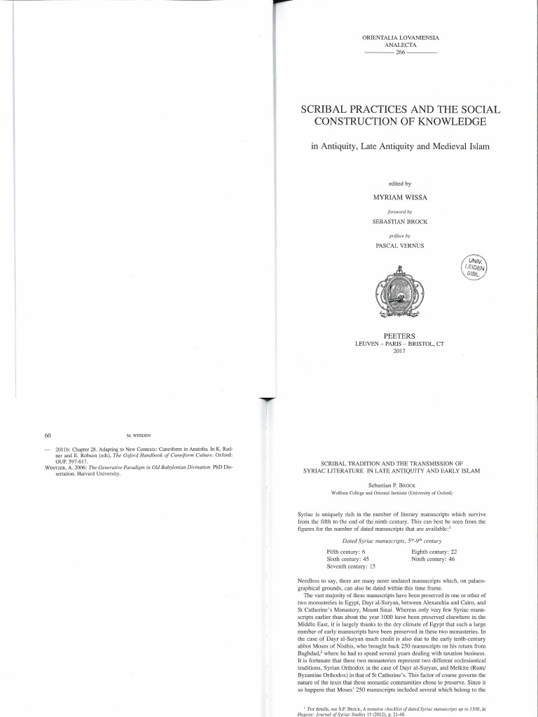Brock (2017) - SCRIBAL TRADITION AND THE TRANSMISSION OF SYRIAC LITERATURE IN LATE ANTIQUITY AND ...