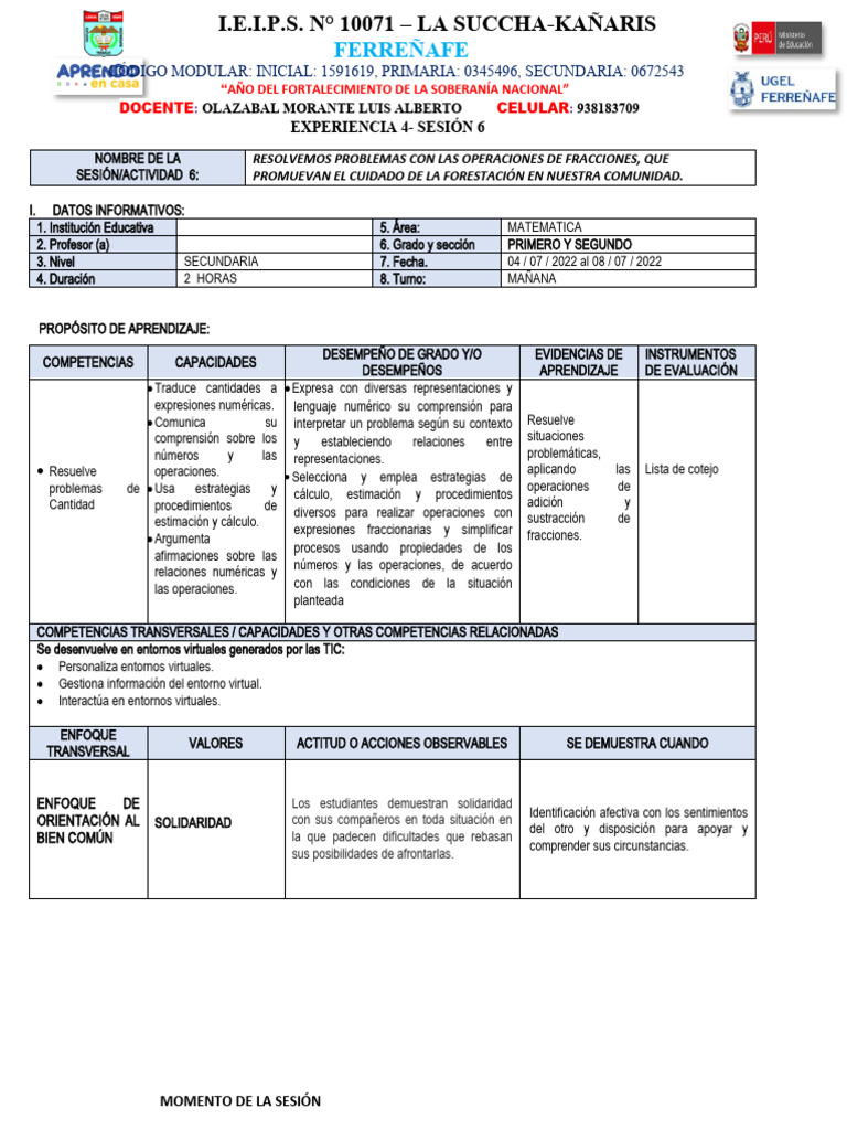 Sesión Actv 6 - Experc 4 - 1° | PDF