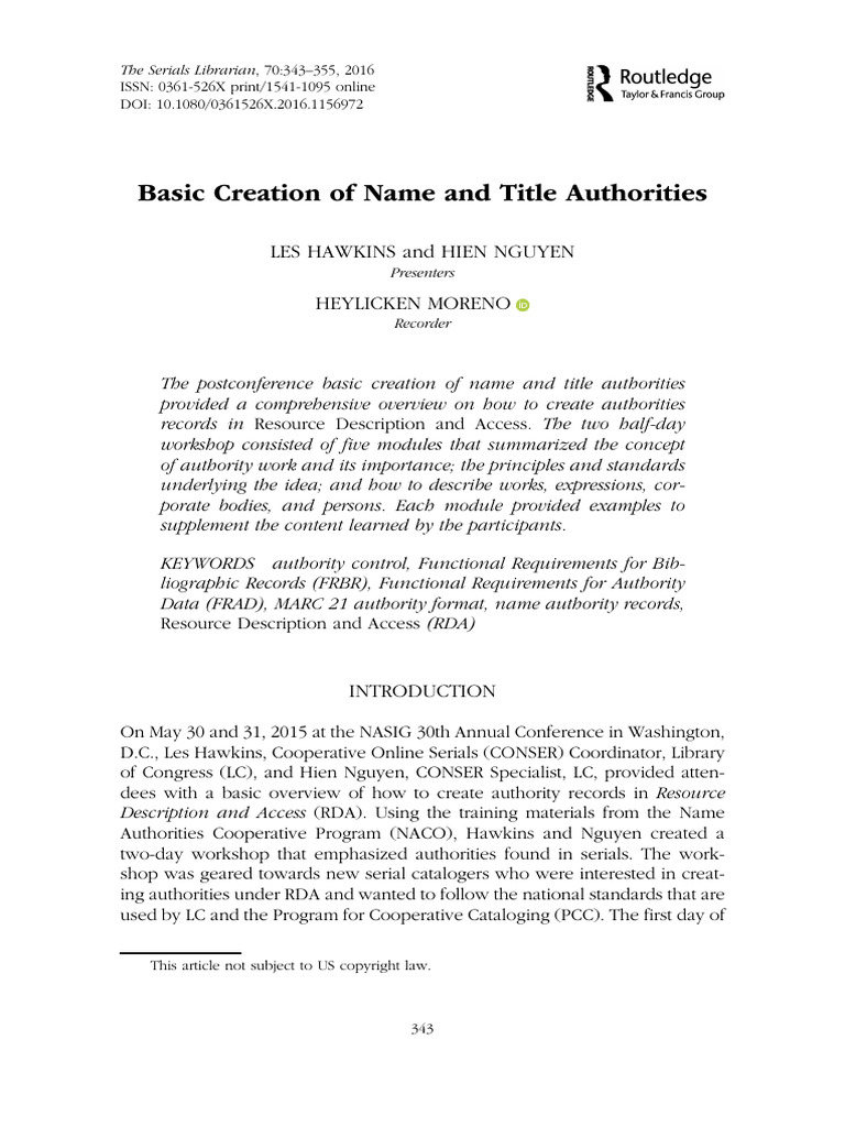 Basic Creation of Name and Title Authorities | PDF | Career & Growth ...
