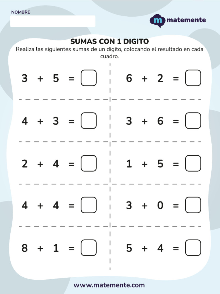 Cuadernillo de Sumas de Un Digito para Primer Grado | PDF | Métodos y ...