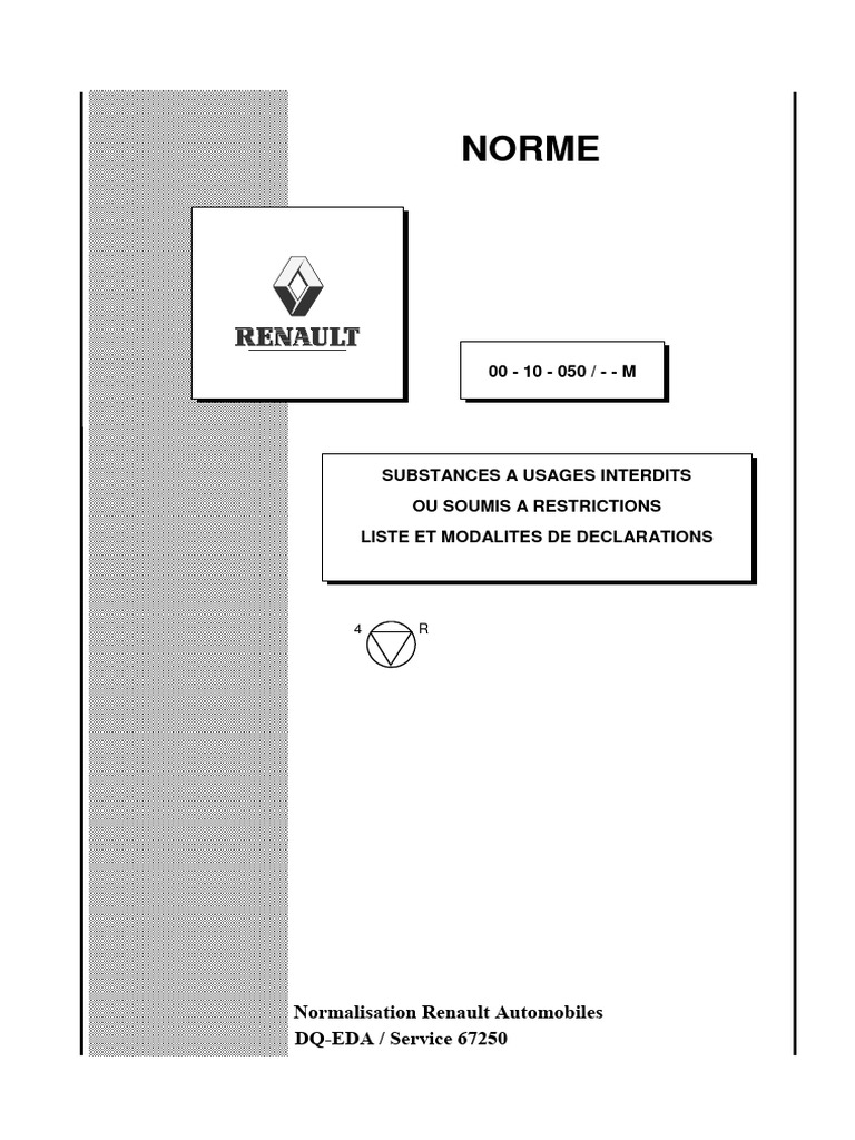 Norme: Normalisation Renault Automobiles DQ-EDA / Service 67250 Section Normes Et Cahiers Des ...