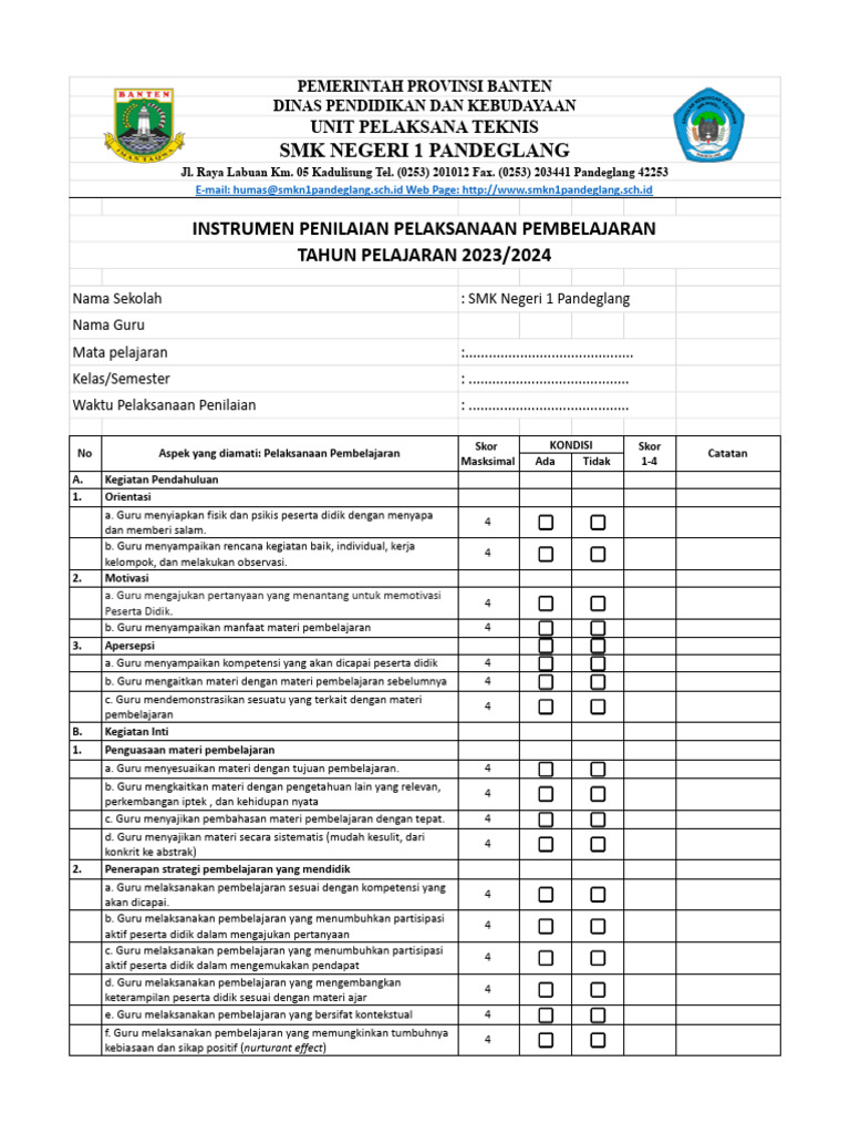 Instrumen Penilaian Supervisi Guru | PDF