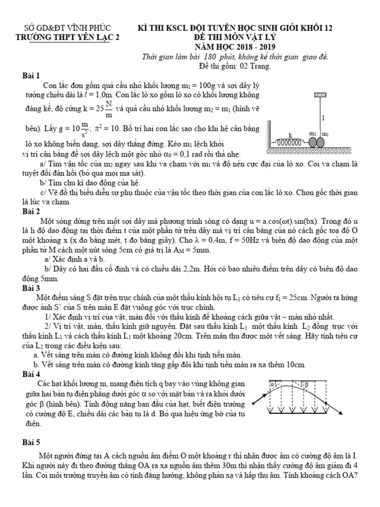 De KSCL Doi Tuyen HSG Vat Ly 12 Nam 2018 2019 Truong Yen Lac 2 Vinh Phuc | PDF