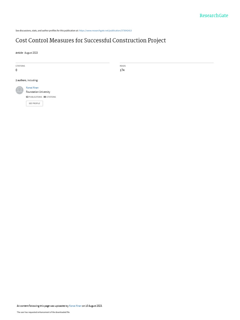 Cost Control Measures For Successful Construction Project: August 2023 ...