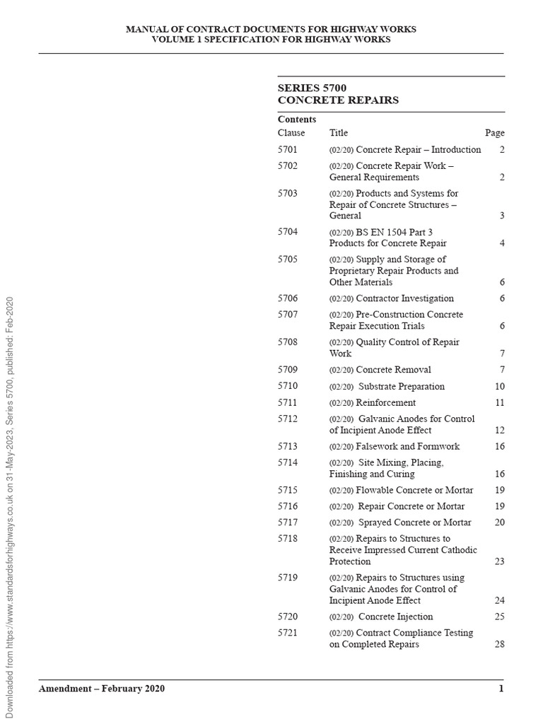 SHW Series 5700 Concrete Repairs - February 2020 | PDF