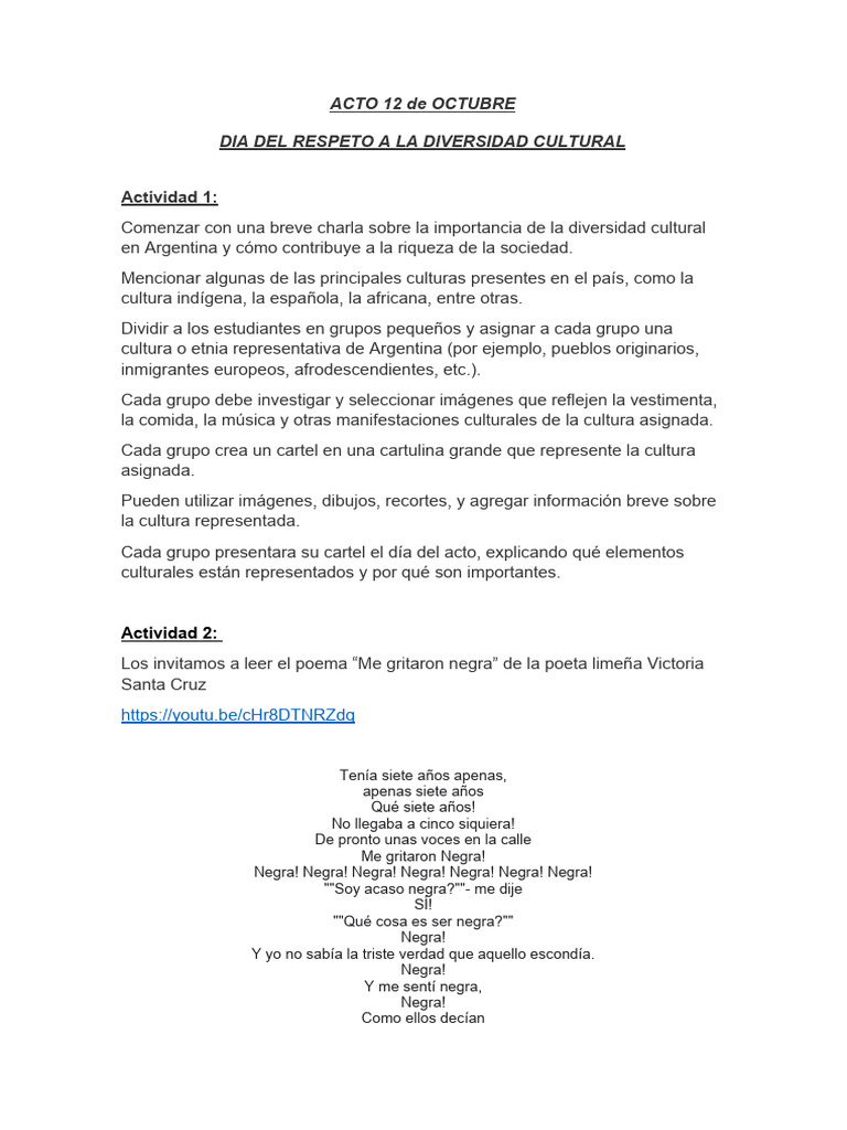 ACTO 12 de OCTUBRE Actividades | PDF