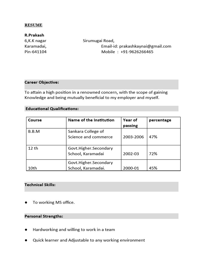 Prakash Resume New Pdf 