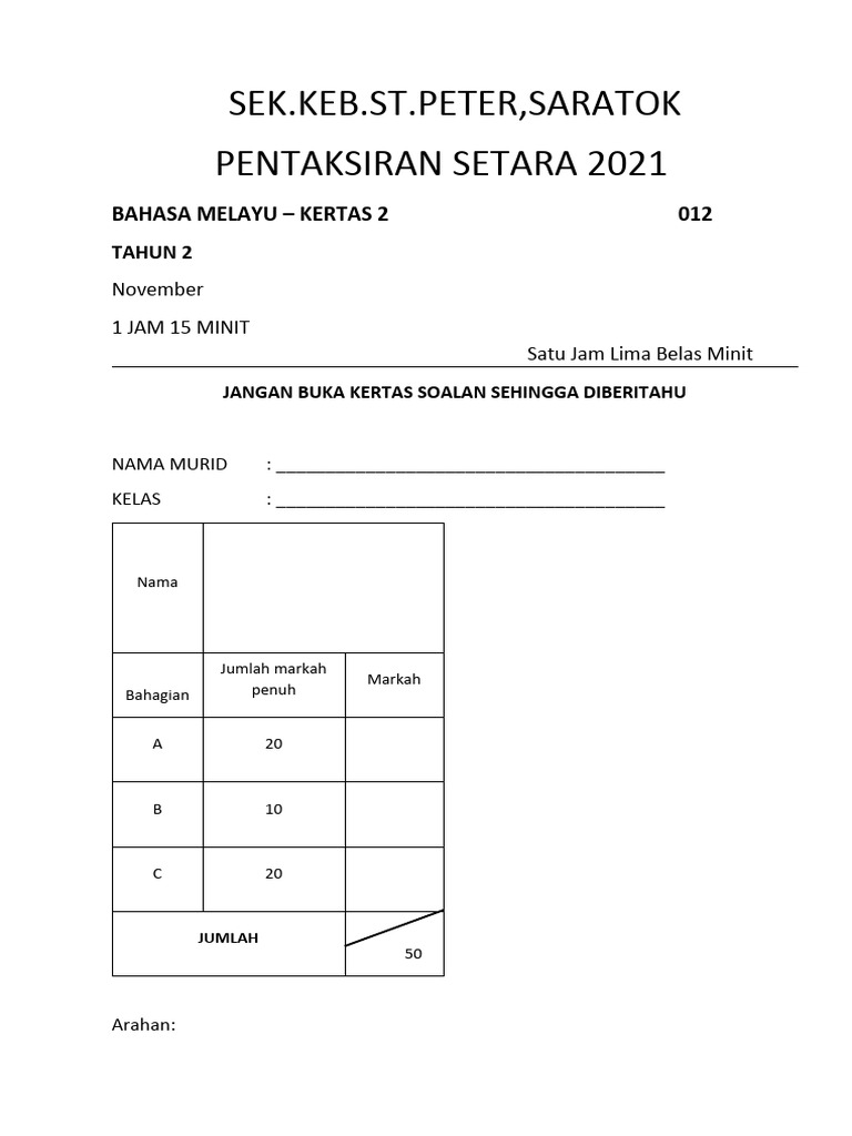 BM KERTAS 2 BM Tahun 2 | PDF