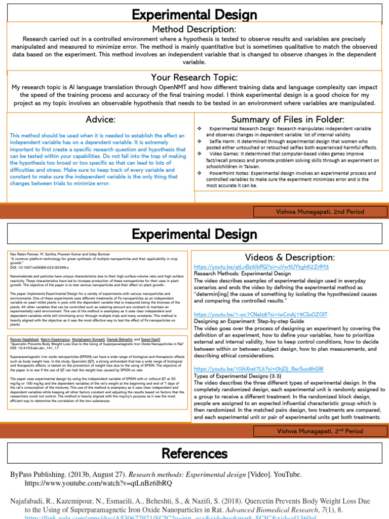 Munagapati V Experimentaldesign Summary | PDF | Experiment | Design Of Experiments