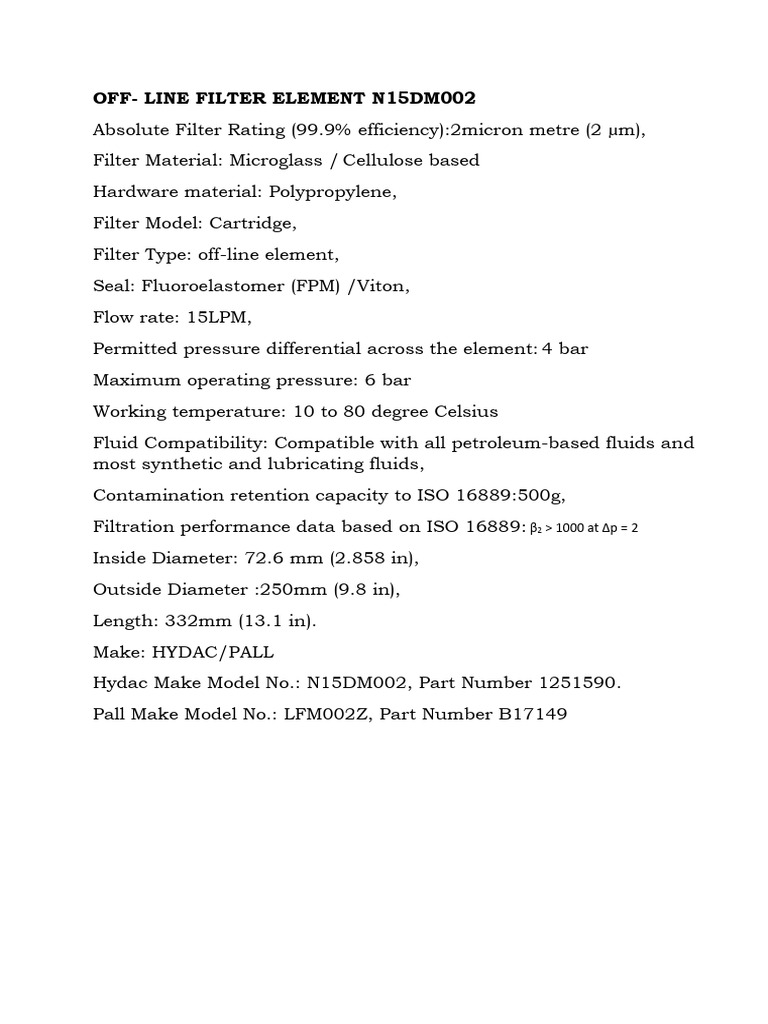 Off - Line Filter Element n15dm002 | PDF | Science & Mathematics ...