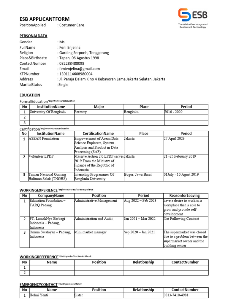 ESB Applicant Form (1) | PDF