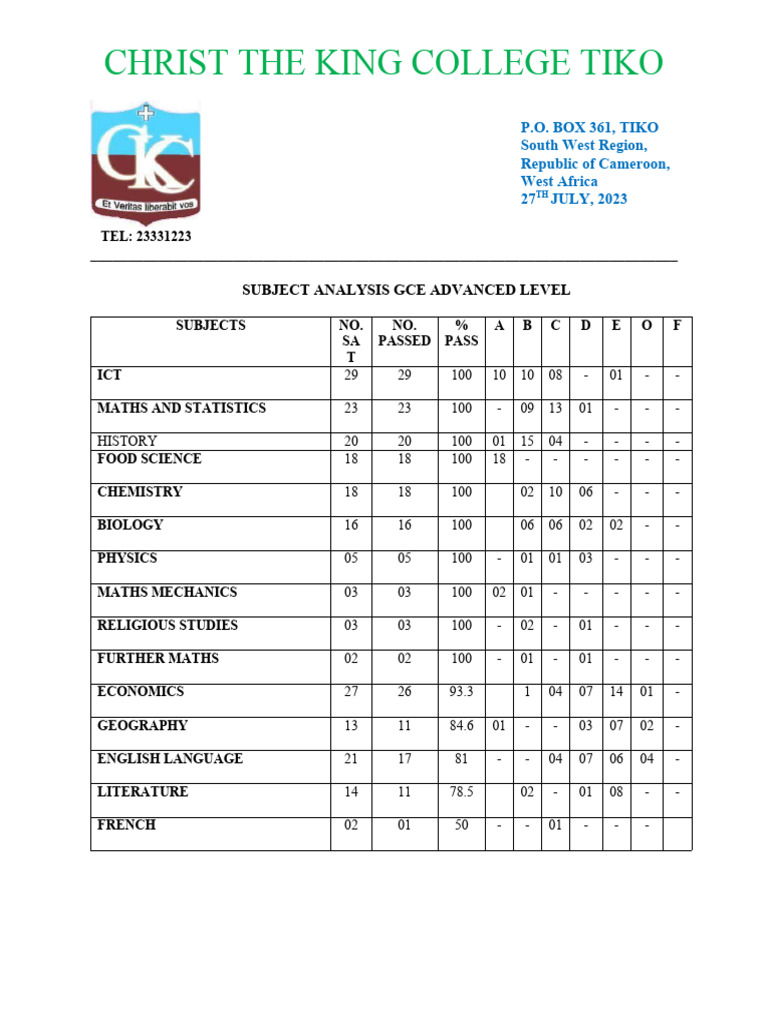 GCE Results Analysis 2022-2023 | PDF