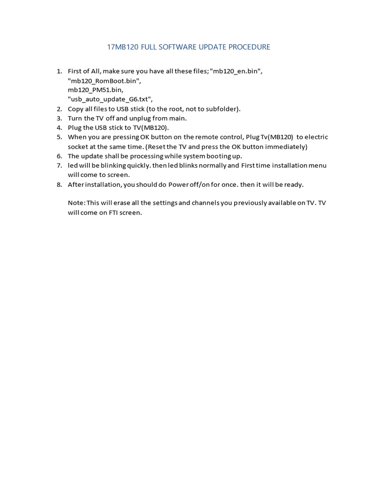 17mb120 Full Software Update Procedure | PDF