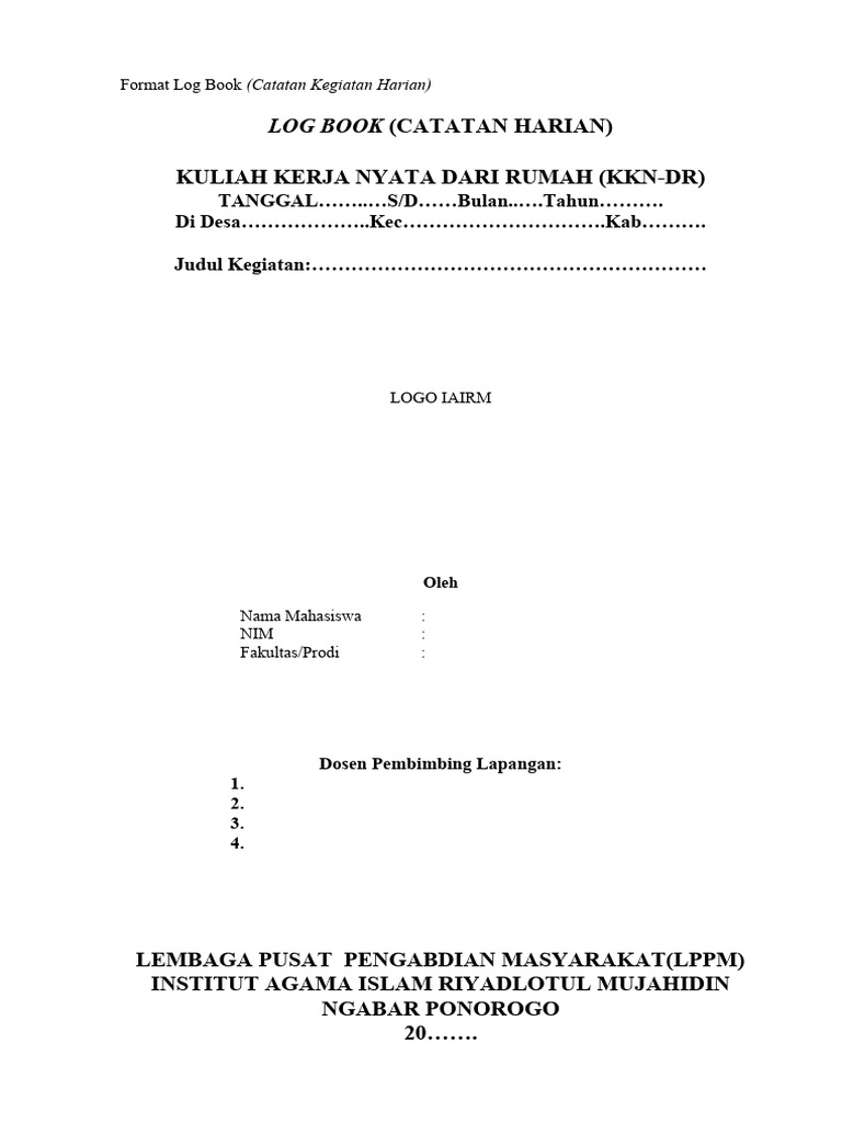 Format Log Book KKN-DR IAIRM | PDF | Sains & Matematika
