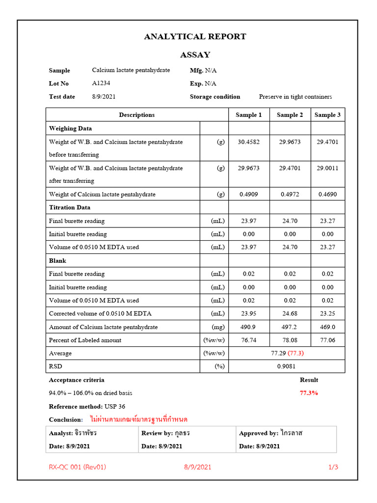 62-015-AR Calcium Lactate | PDF