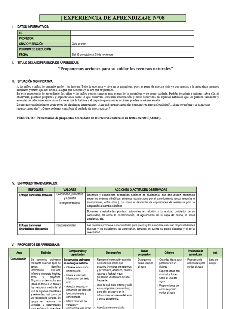 2° Grado - Experiencia de Aprendizaje N°08 | PDF