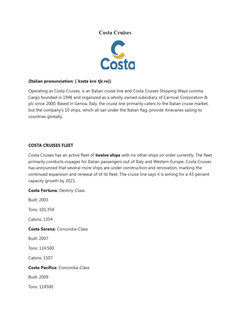 Costa Cruises | PDF | Travel