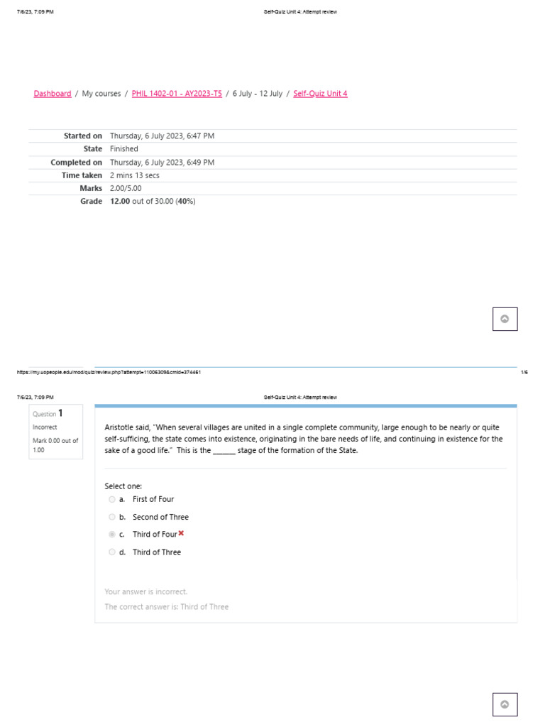Self-Quiz Unit 4 - Attempt Review | PDF | Thomas Aquinas | Truth