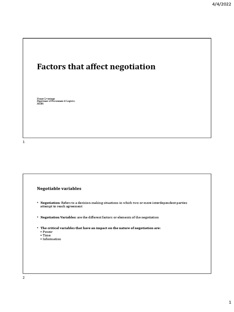 Factors Affecting Negotiation | PDF | Negotiation | Power (Social And ...