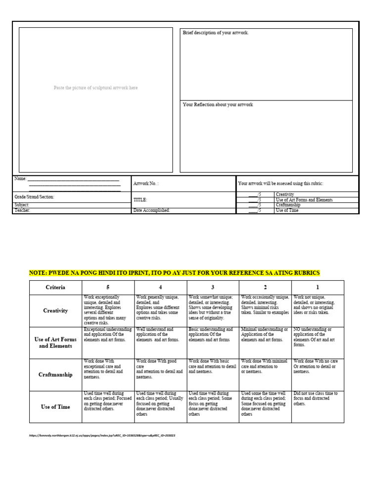 Cpar Artwork Template Arkwork - 2 | PDF | Rubric (Academic) | Cognition