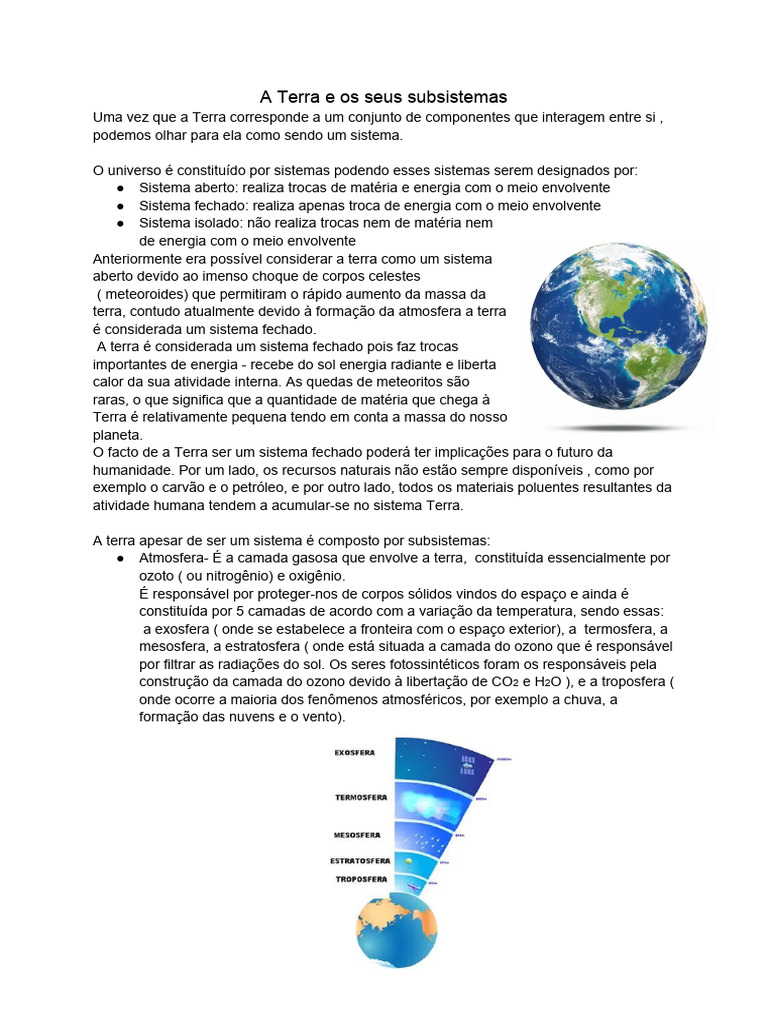 A Terra e Os Seus Subsistemas | PDF | Terra | Água