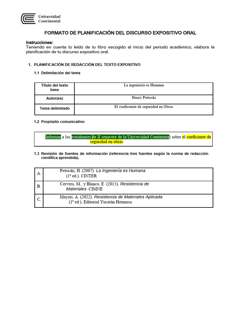 Formato de Planificación Del Discurso Expositivo Oral | PDF