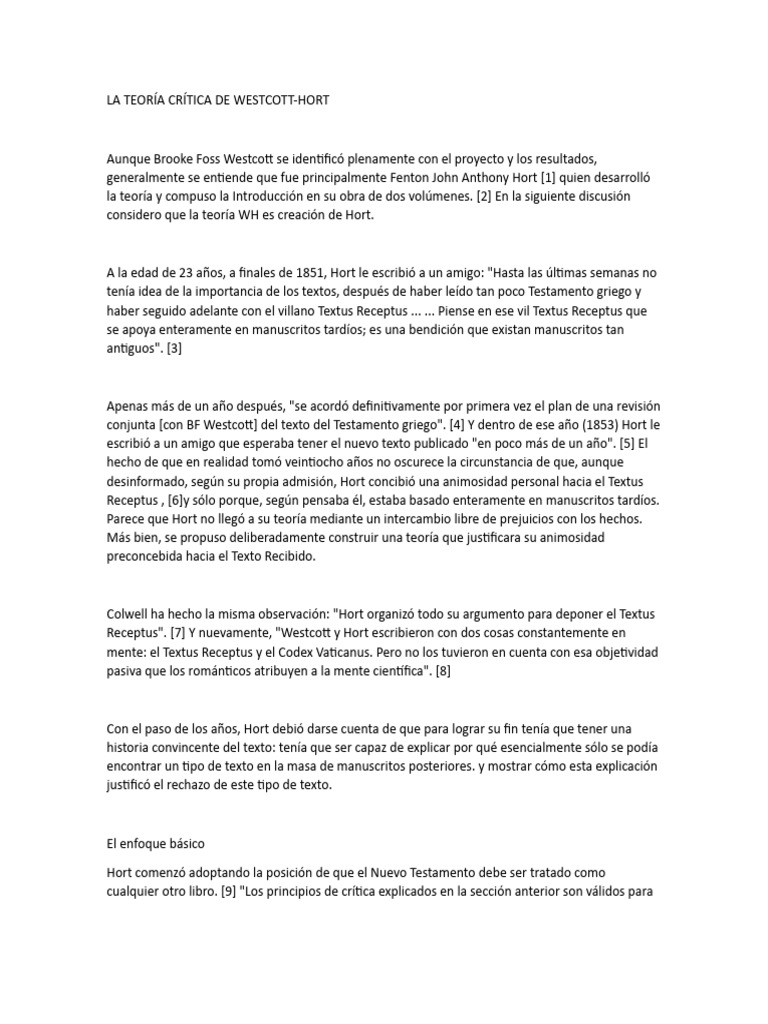 Teoria de Wetscort y Hort | PDF | Biblia