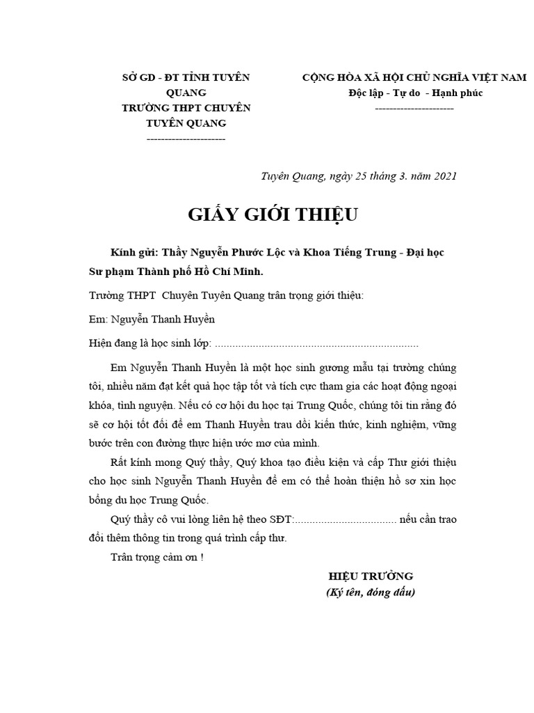 Thu Gioi Thieu Cua Truong THPT | PDF