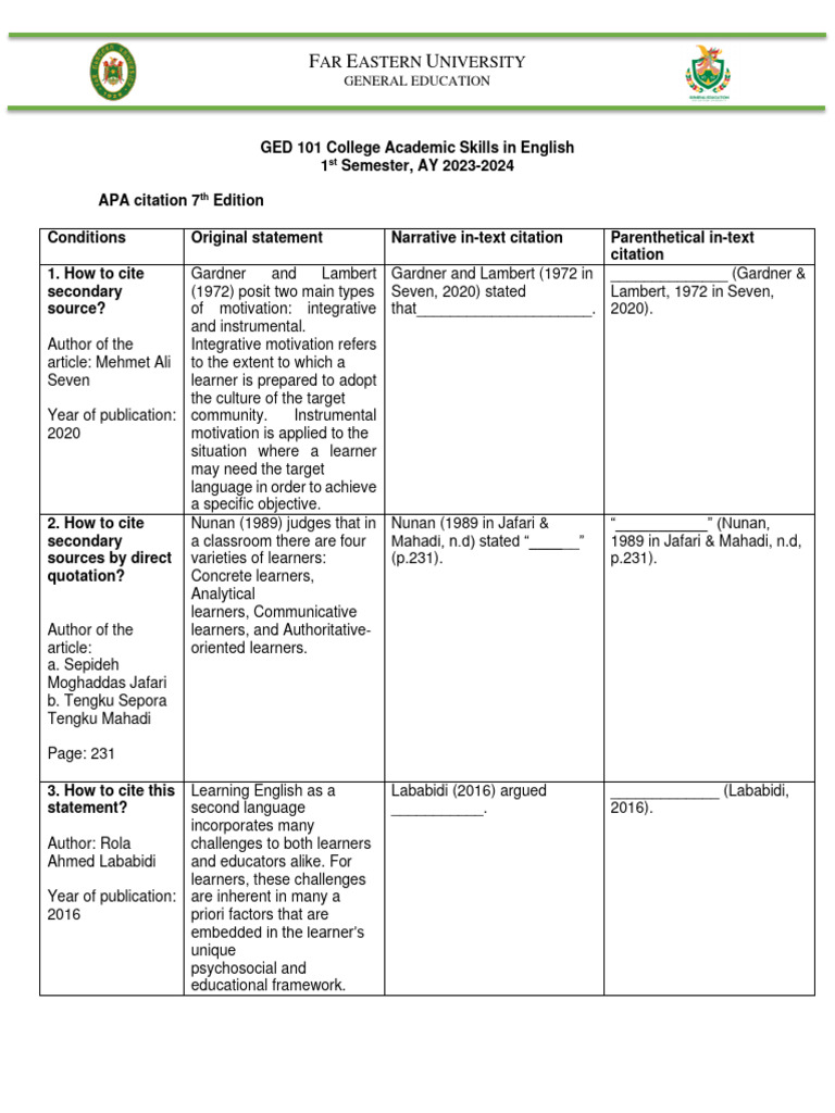 APA 7th Edition Citation Guide | PDF | Learning | Apa Style