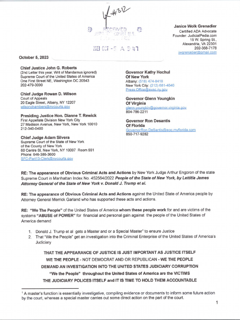 Judicial Misconduct Letter 5oct23 SCOTUS 20231005 - 063756 | PDF