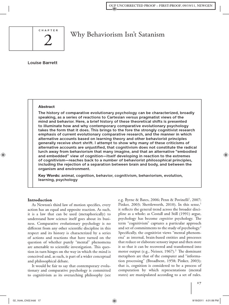 Barrett, L. (2011) - Why Behaviorism Isn't Satanism (Cap. 2) | PDF | Behaviorism | Mind