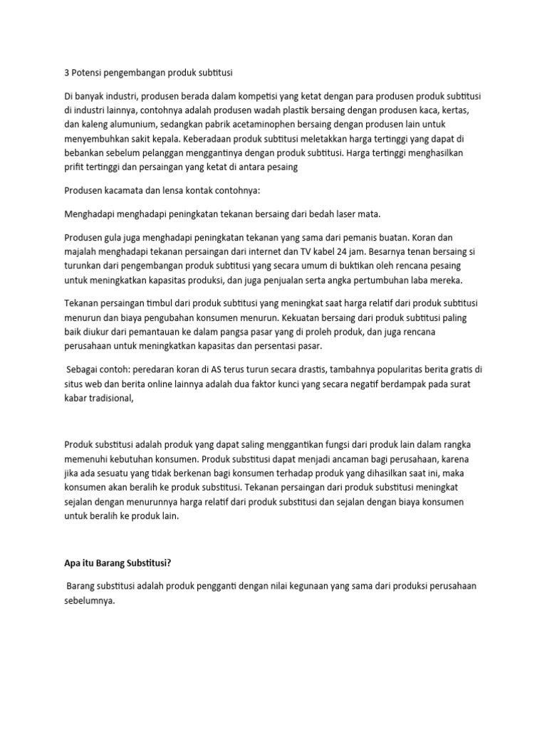 3 Potensi Pengembangan Produk Substitusi | PDF | Bisnis | Pengelolaan ...