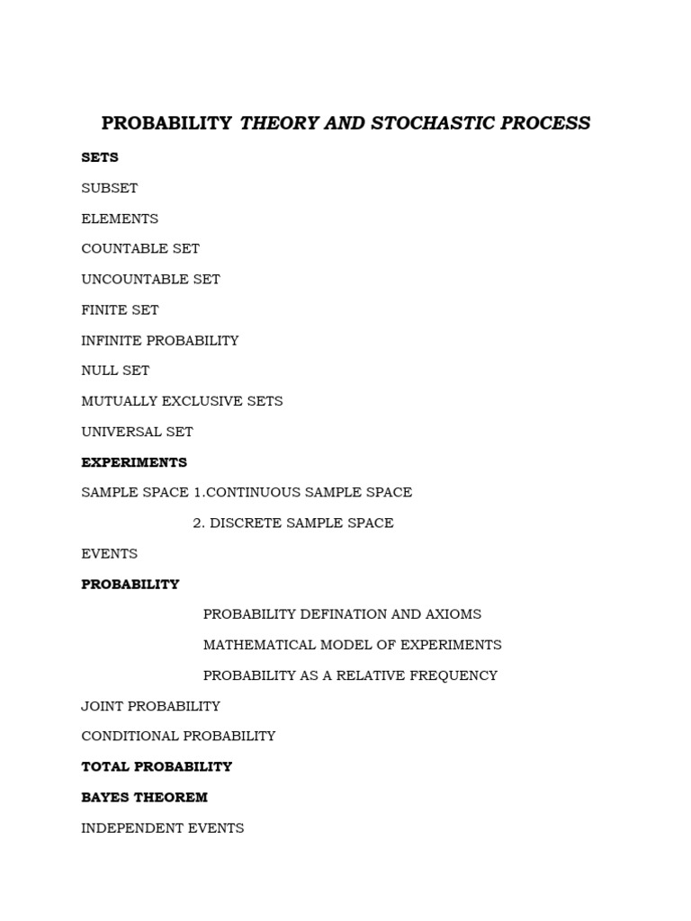 Probability Theory and Stochastic Proces Unit One Theory | PDF | Set (Mathematics) | Probability ...