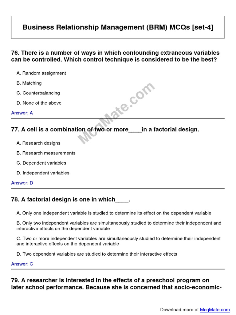Business Relationship Management (BRM) Solved MCQs (Set-4) | PDF | Null Hypothesis | Statistical ...