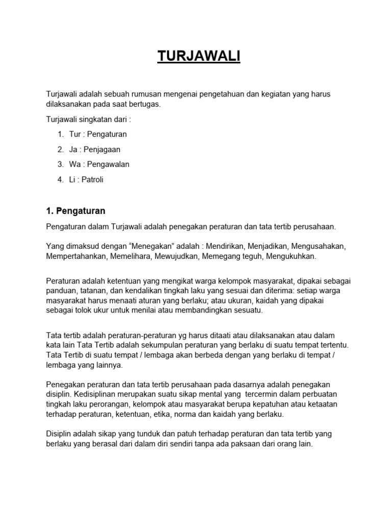 Pengertian dan Tugas Turjawali Satpam | PDF