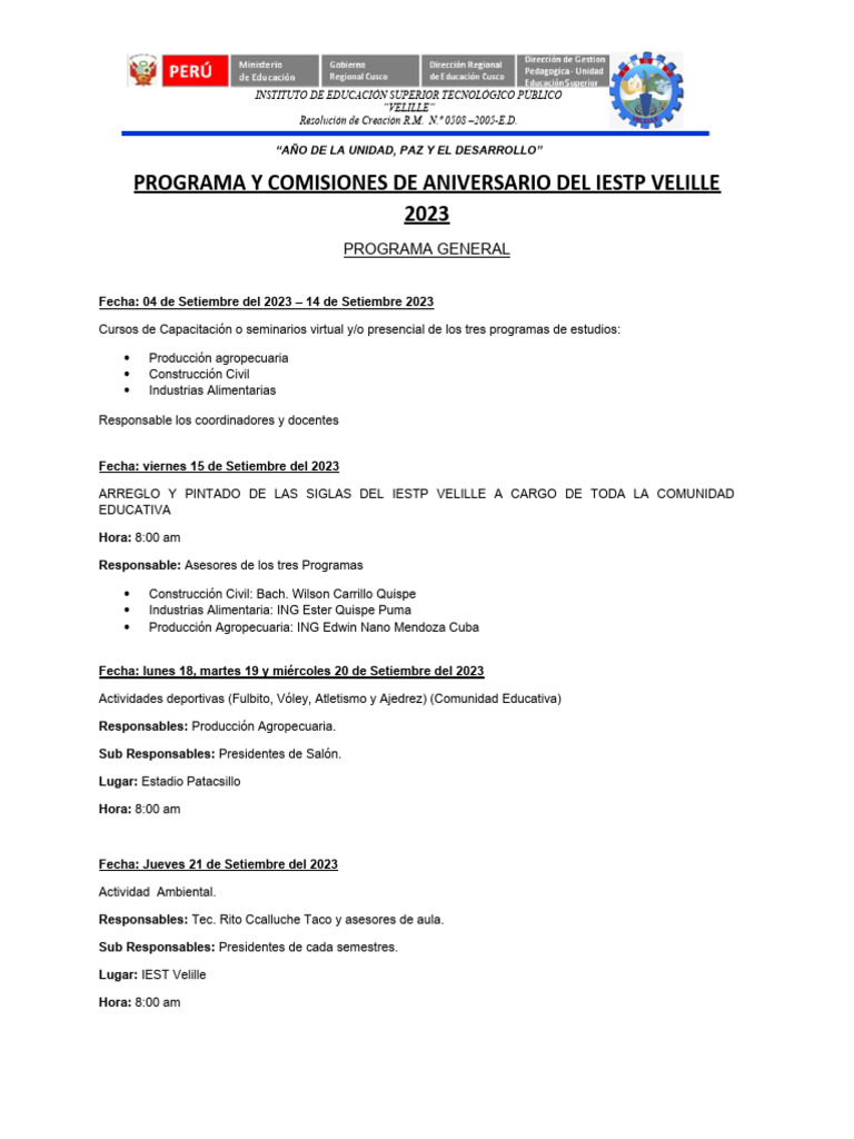 Programa de Aniversario 2023 | PDF