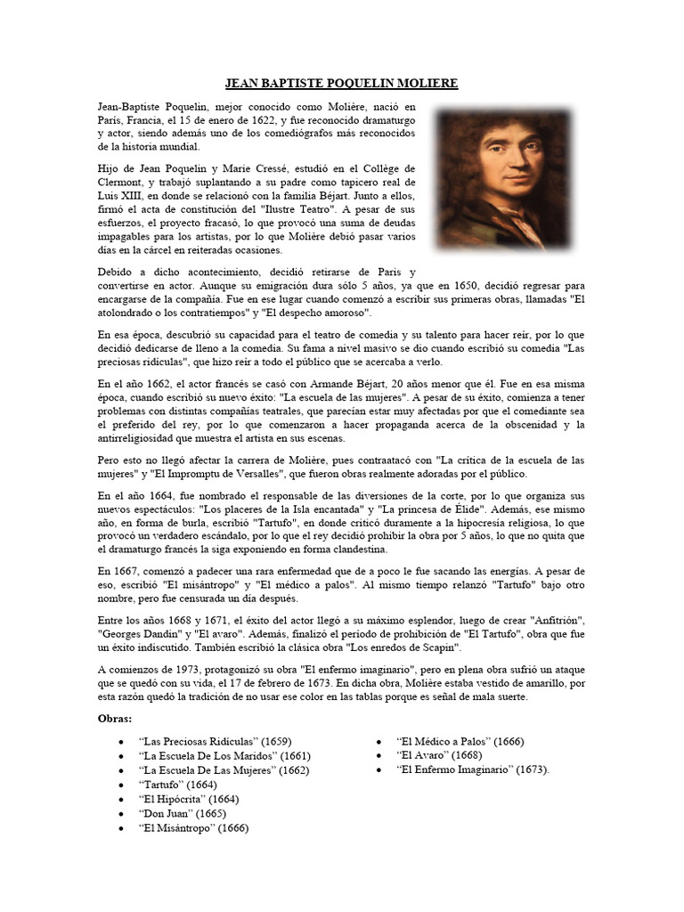 JEAN BAPTISTE POQUELIN MOLIERE | PDF | Jonathan Swift | Alexander Pope