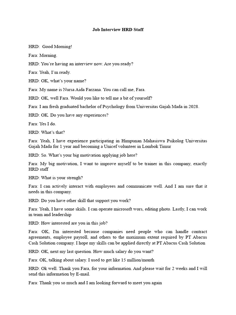 Dialog Job Interview (Nursa Aida F) | PDF