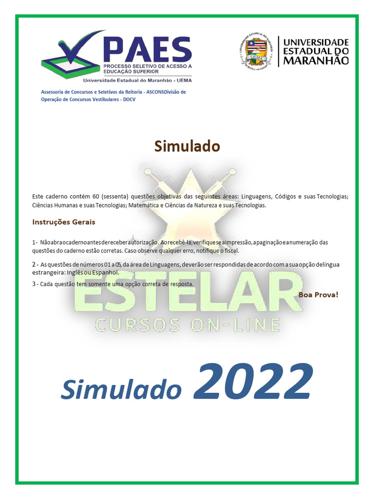 6 Simulado Paes 2022 - Estelar | PDF