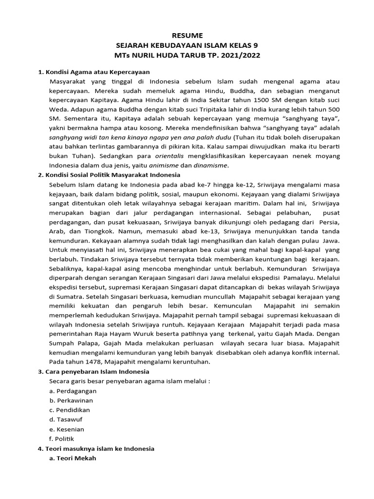 Ringkasan Materi PAS Kls 9 | PDF