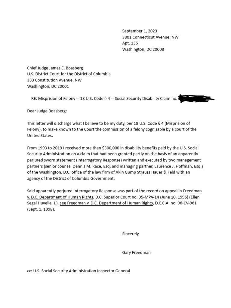 Letter To Judge Boasberg - Misprision of Felony | PDF | Justice | Crime ...