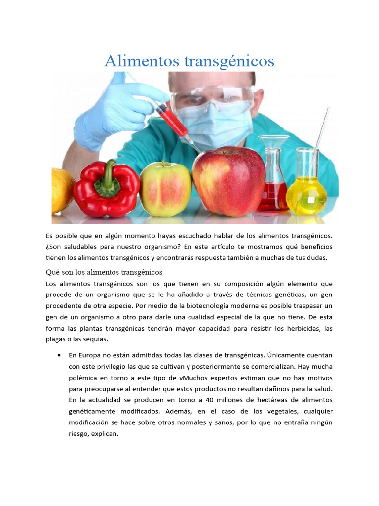 Alimentos Transgénicos: Pros y Contras | PDF | Ciencia y matemáticas ...