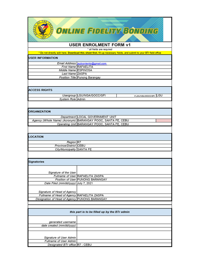 User Enrolment Form for LGU Admin | PDF