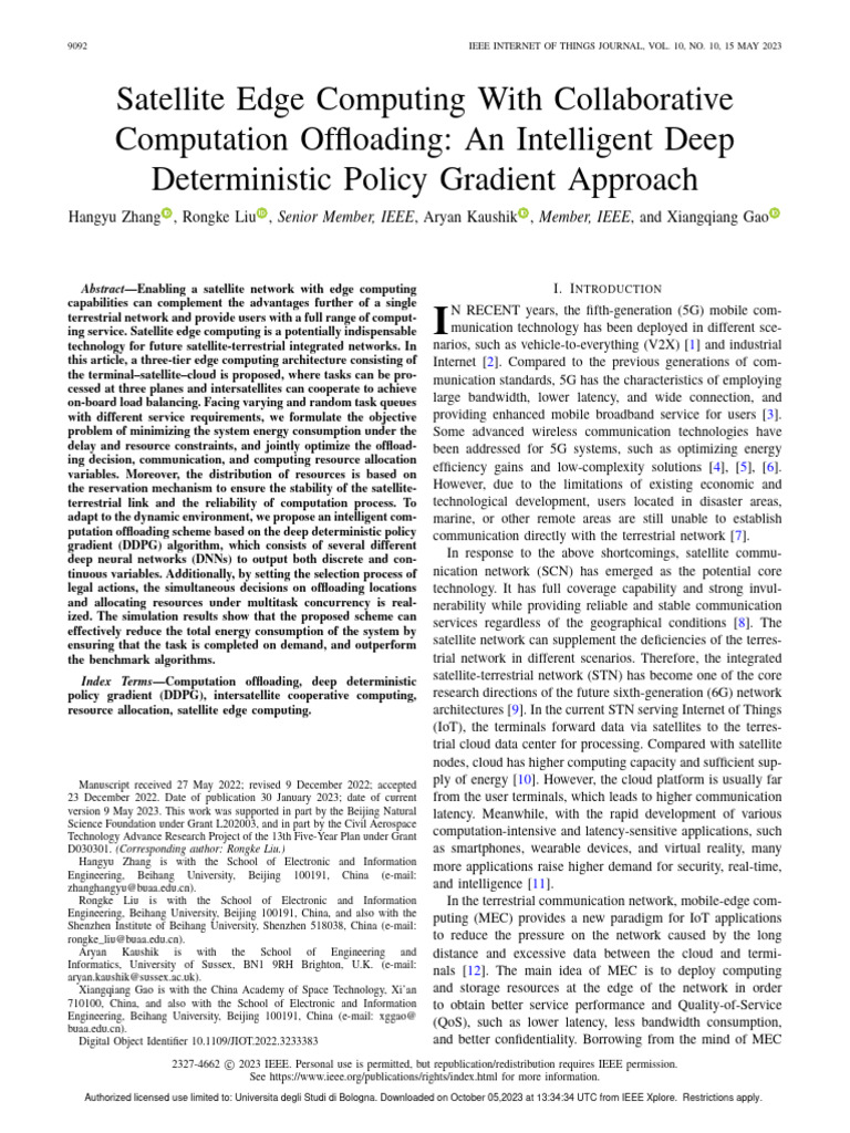 Satellite Edge Computing With Collaborative Computation Offloading an Intelligent Deep ...