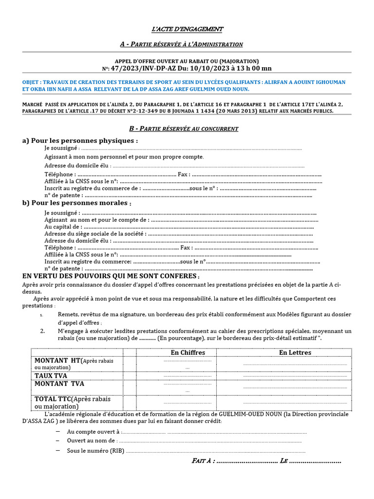 L'acte D'engagement | PDF