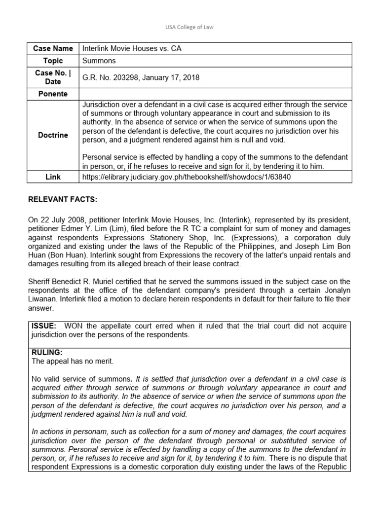 Interlink Movie Houses vs. CA, G.R. No. 203298, January 17, 2018 | PDF