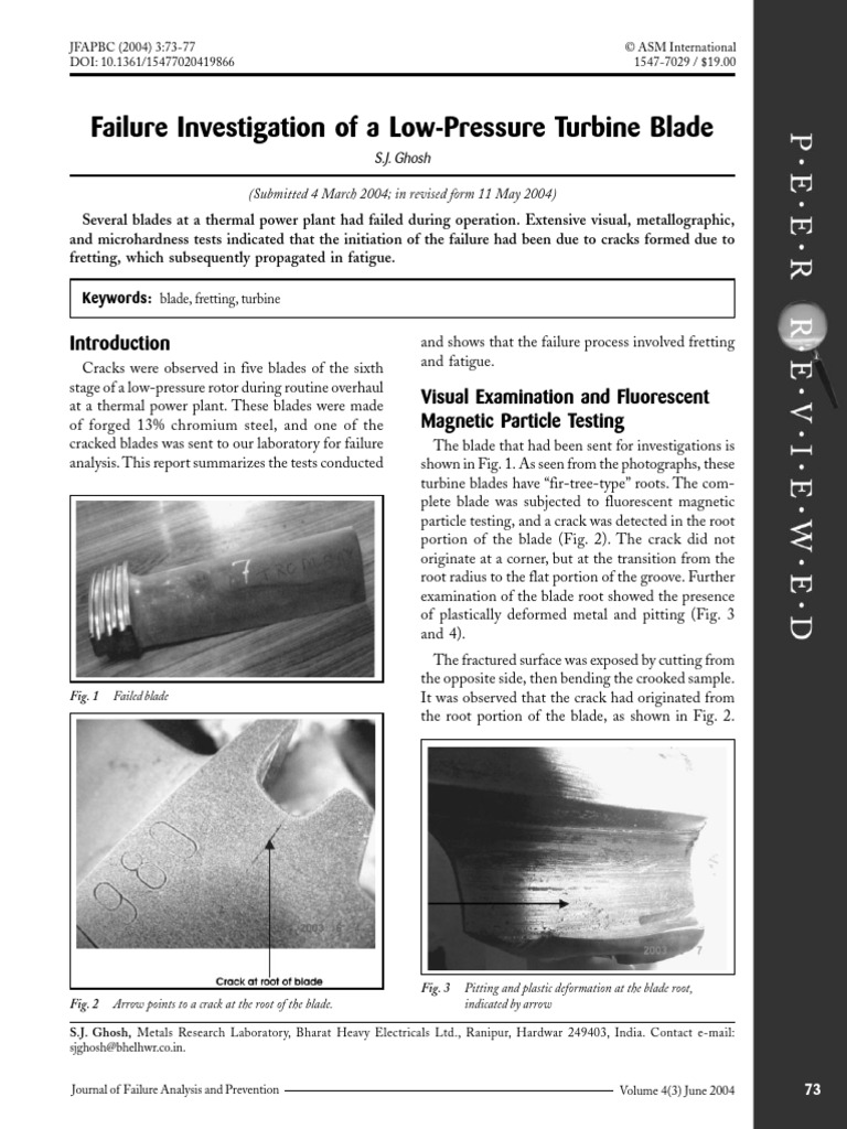 Failure Investigation of A Low-Pressure Turbine Blade: Visual ...
