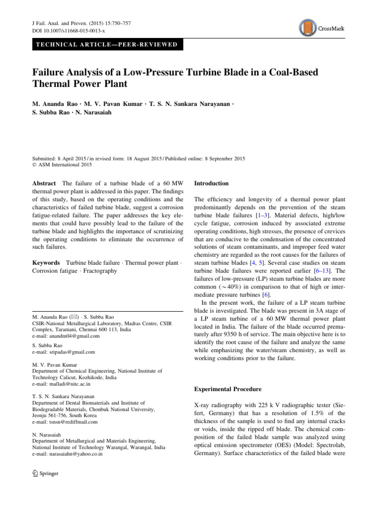 Failure Analysis of A Low-Pressure Turbine Blade in A Coal-Based Thermal Power Plant | PDF