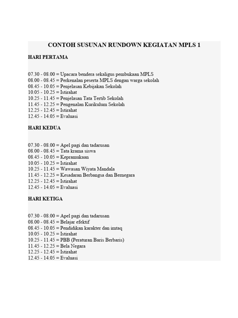 Contoh Susunan Kegiatan MPLS | PDF