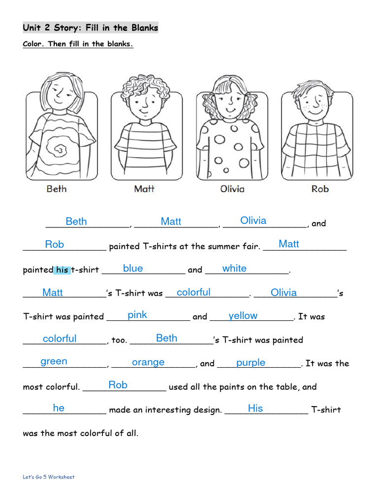 Let's Go 5 Unit 2 Story Worksheet Filled | PDF
